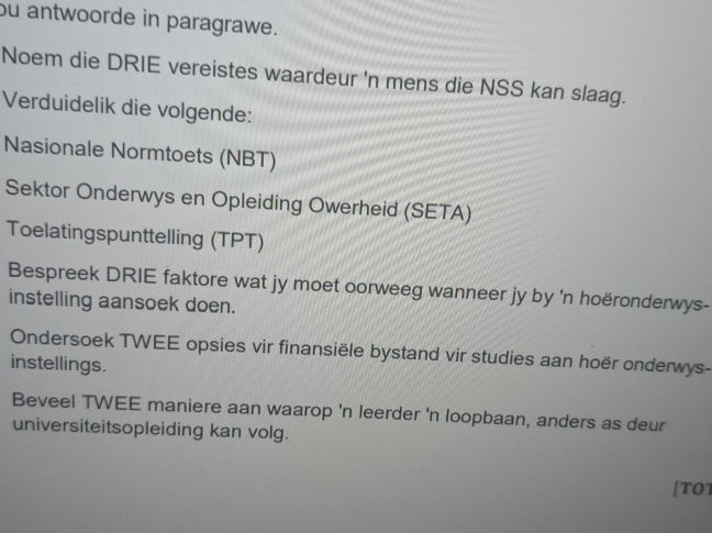 Beantwoord die volgende vrae in paragrawe. | StudyX