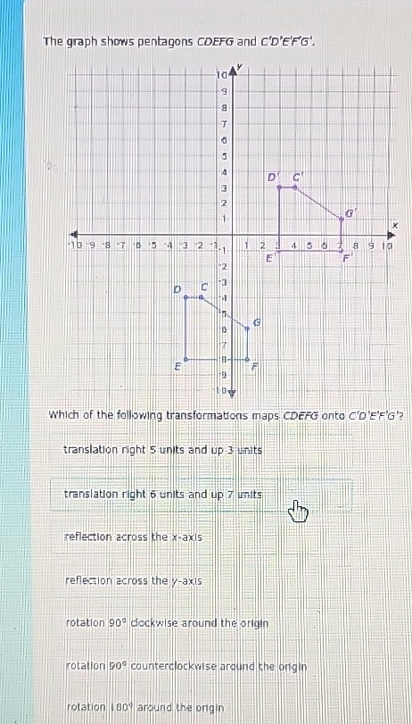 The graph shows pentagons CDEFG and | StudyX