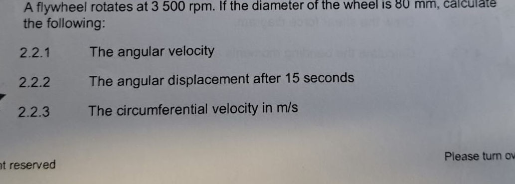 A flywheel rotates at 3 500 rpm. If the | StudyX