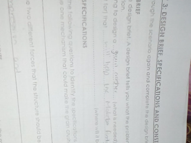 3: DESIGN BRIEF, SPECIFICATIONS AND CONST | StudyX