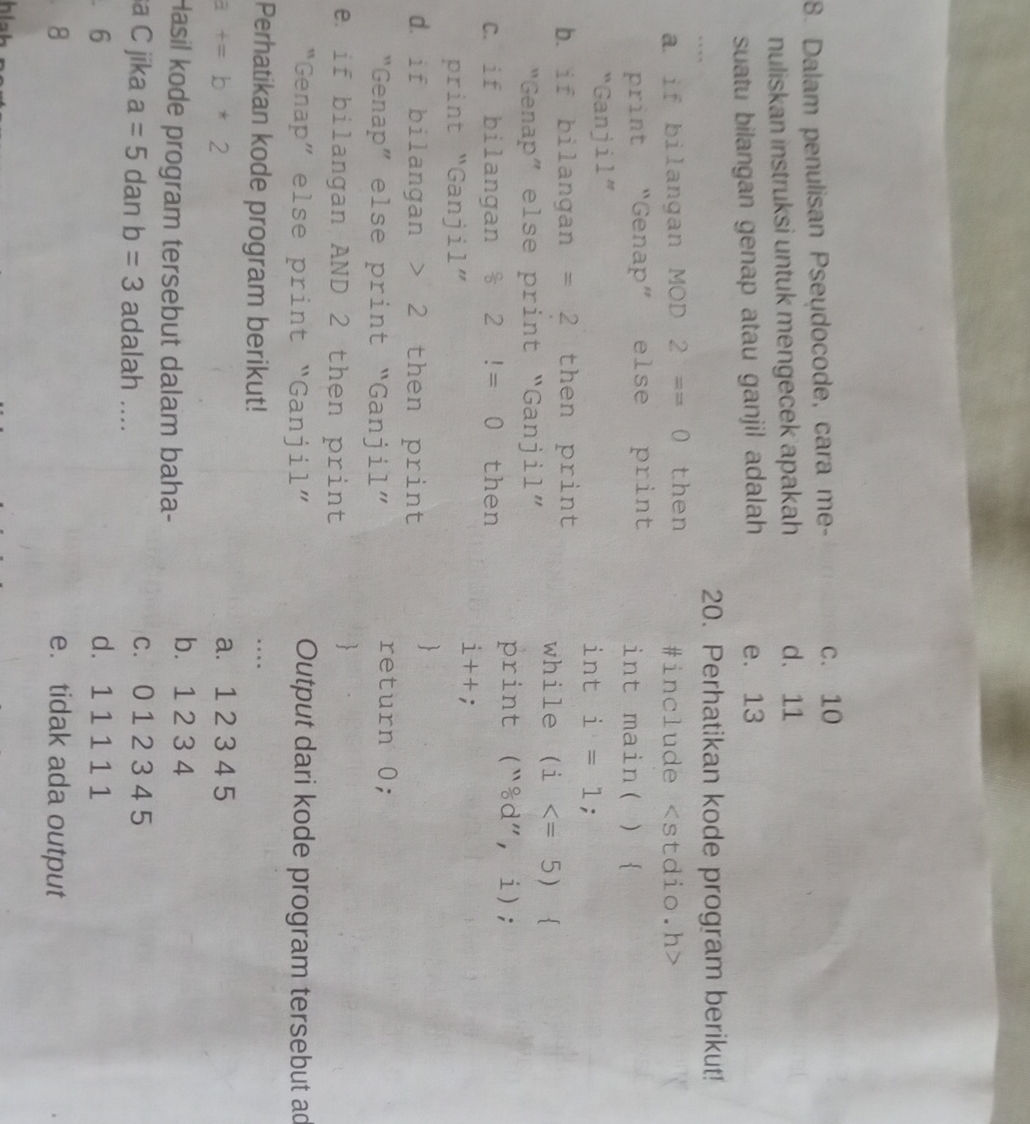 8. Dalam penulisan Pseudocode, cara | StudyX