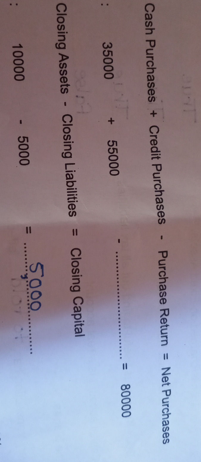 Cash Purchases + Credit Purchases - Purchase | StudyX