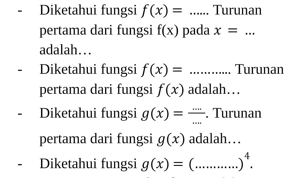 Diketahui fungsi f(x) = ..... Turunan | StudyX