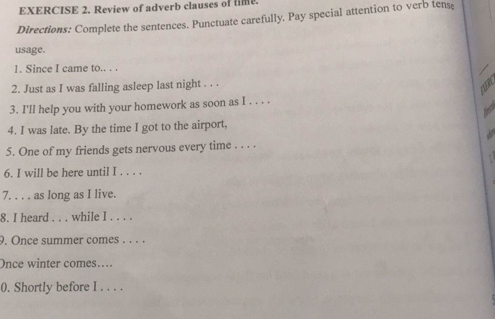 EXERCISE 2. Review of adverb clauses of | StudyX