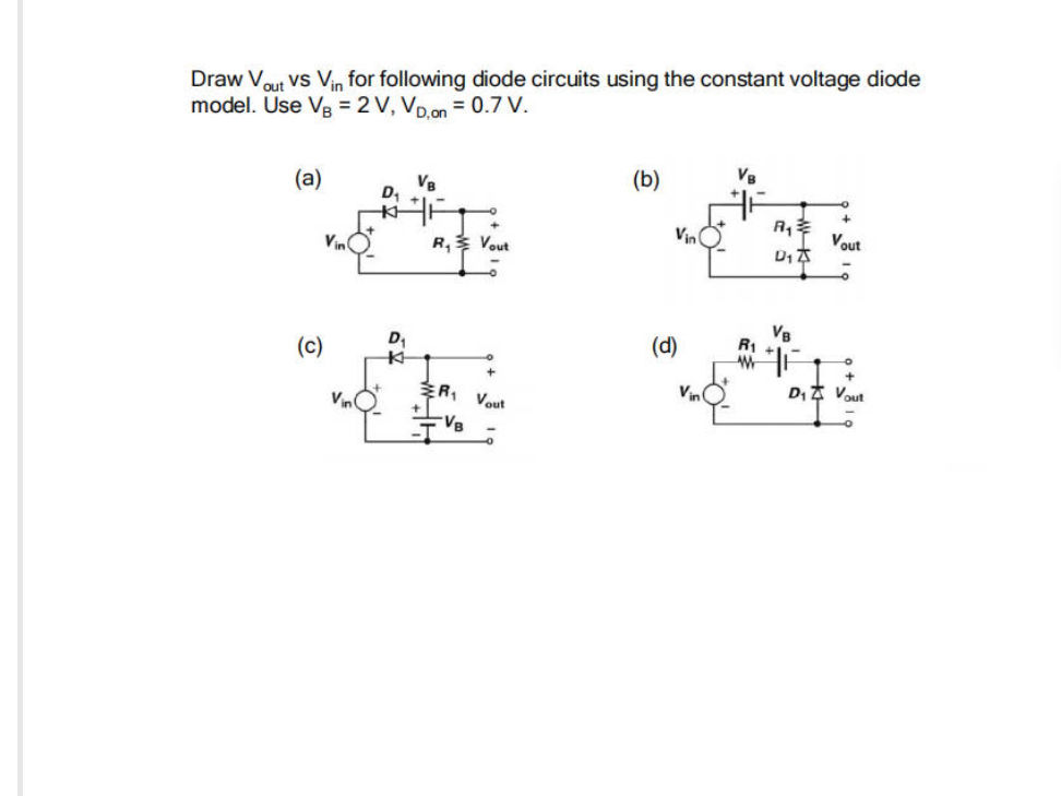 Draw $V_{out}$ vs $V_{in}$ for following | StudyX