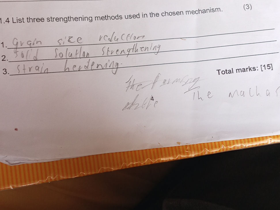1.4 List three strengthening methods used in