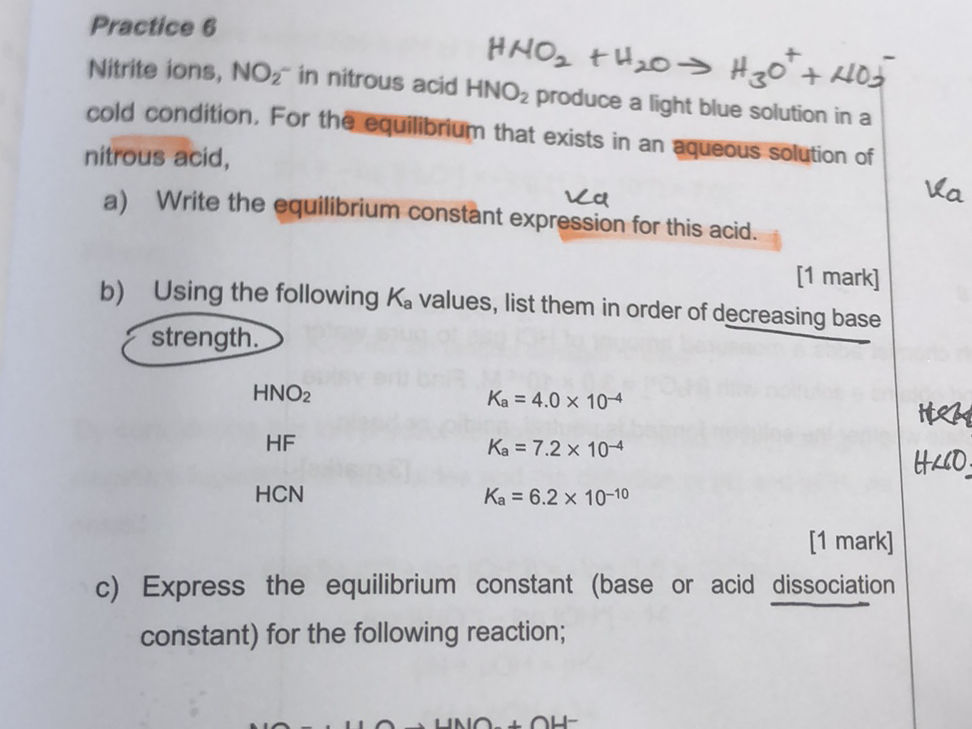 a) Write the equilibrium constant expression | StudyX
