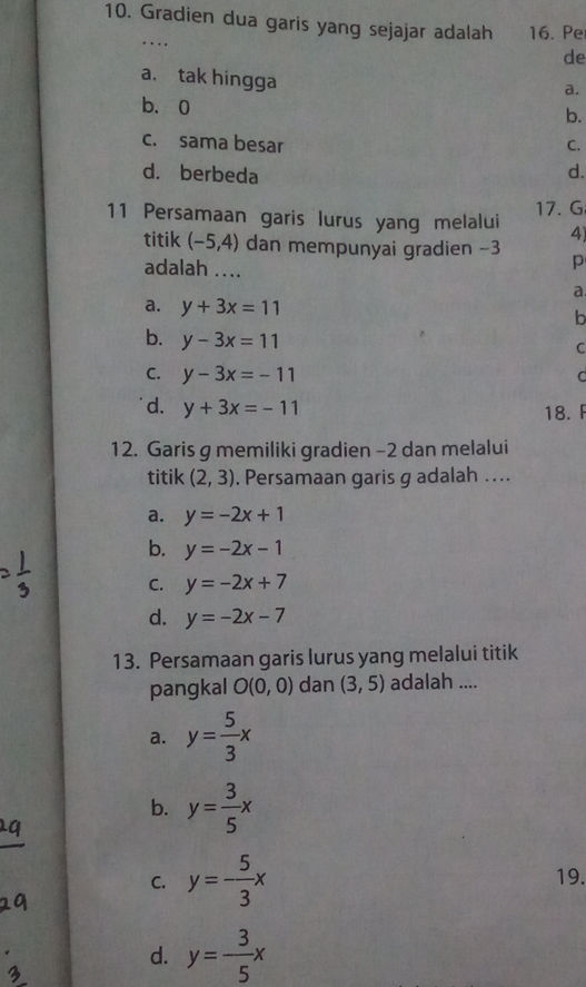 10. Gradien dua garis yang sejajar adalah | StudyX