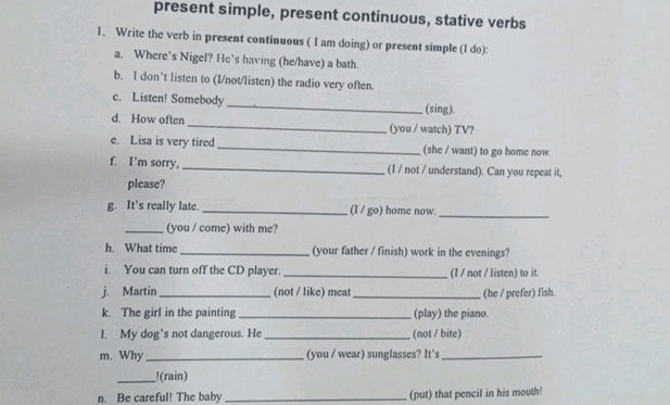 present simple, present continuous, stative | StudyX