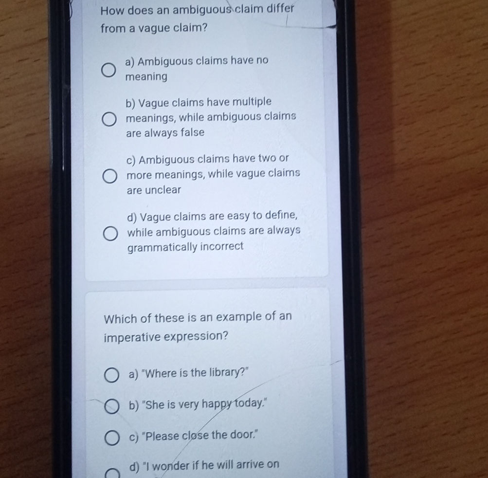How does an ambiguous claim differ from a | StudyX