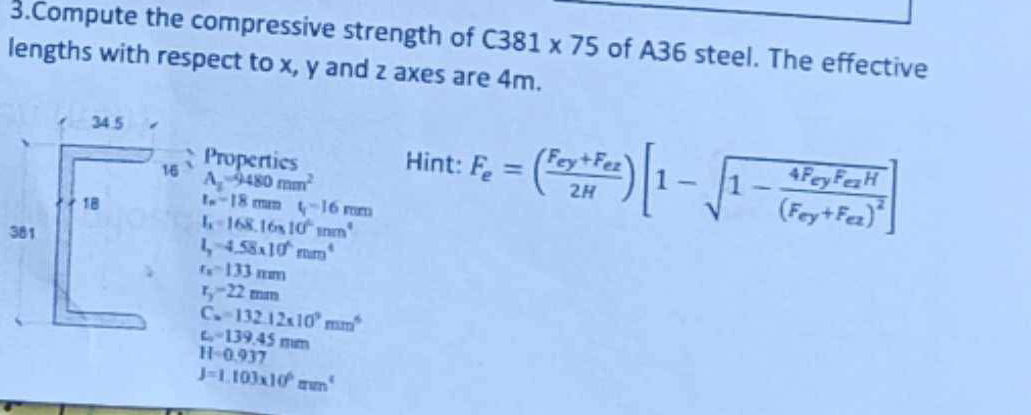 3. Compute the compressive strength of C381 | StudyX