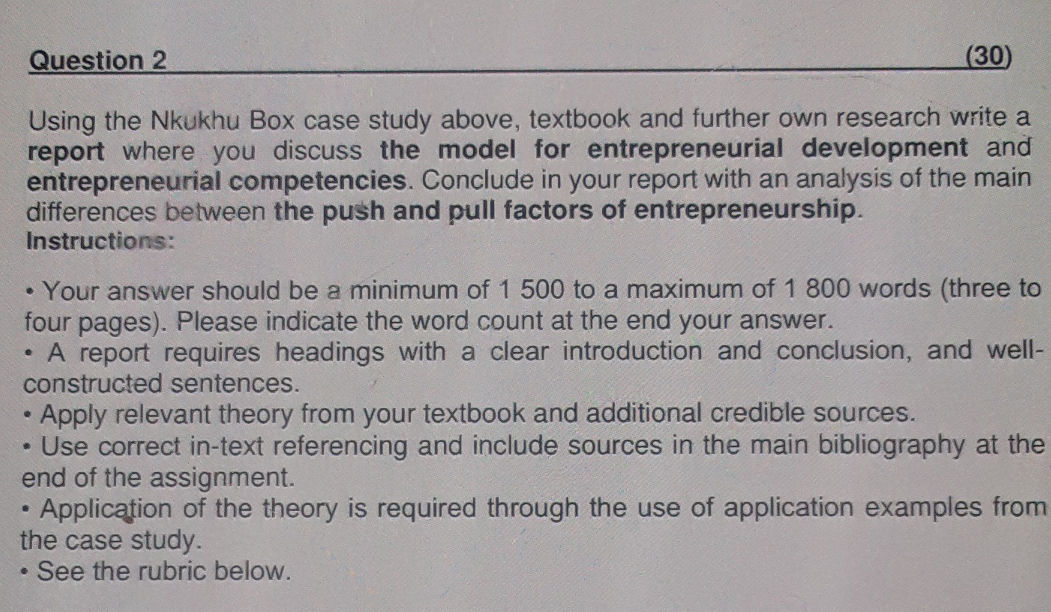 Question 2 (30) Using the Nkukhu Box case | StudyX