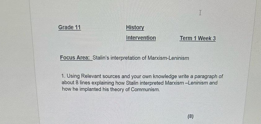 Focus Area: Stalin's interpretation of | StudyX