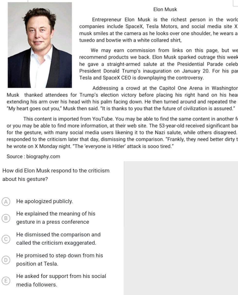 How did Elon Musk respond to the criticism | StudyX