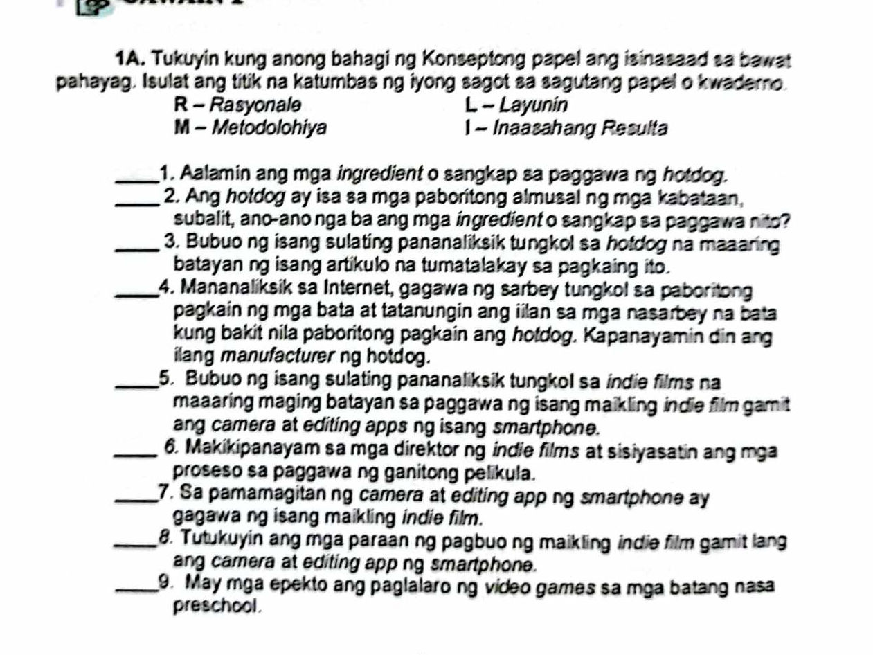 1A. Tukuyin kung anong bahagi ng Konseptong | StudyX