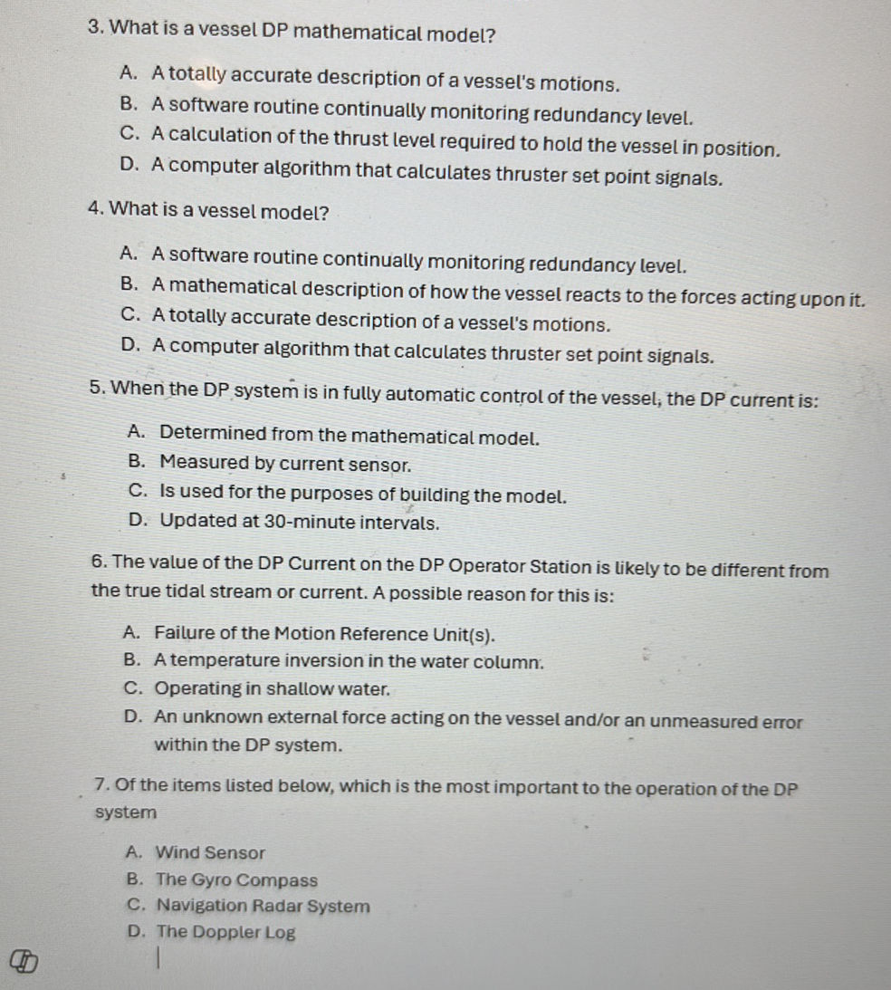 3. What is a vessel DP mathematical model? | StudyX