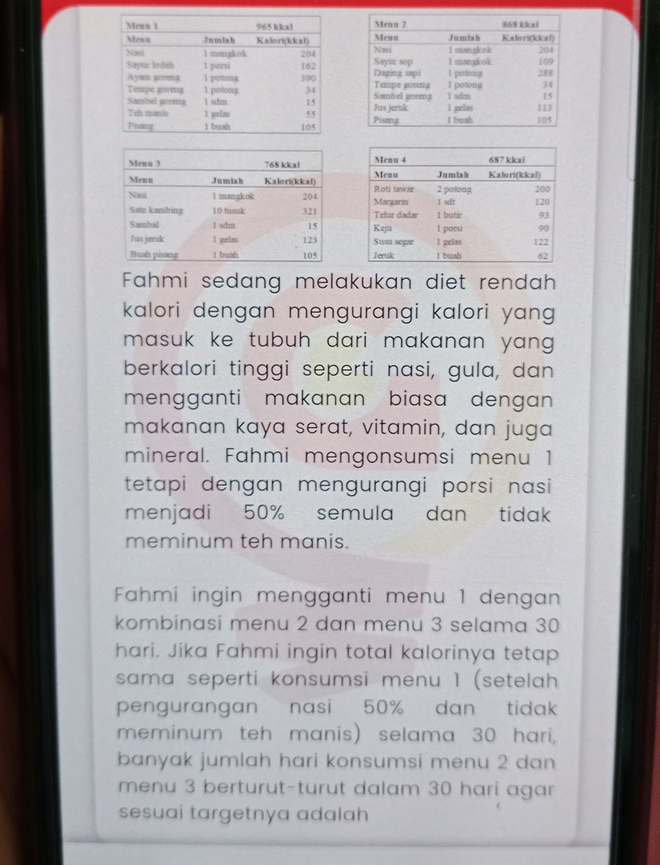 Here are the calorie information for each | StudyX