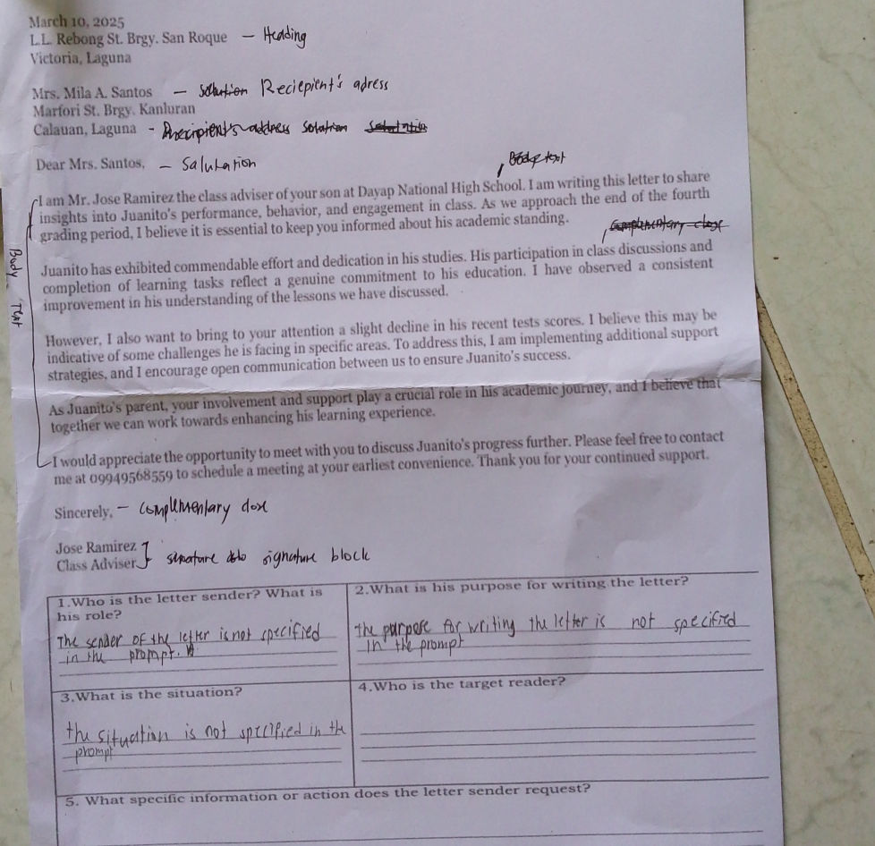 1. Who is the letter sender? What is his | StudyX