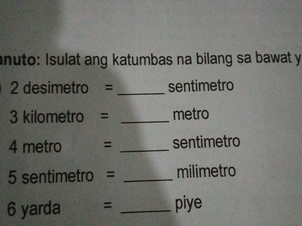 2 desimetro = ______ sentimetro 3 kilometro | StudyX