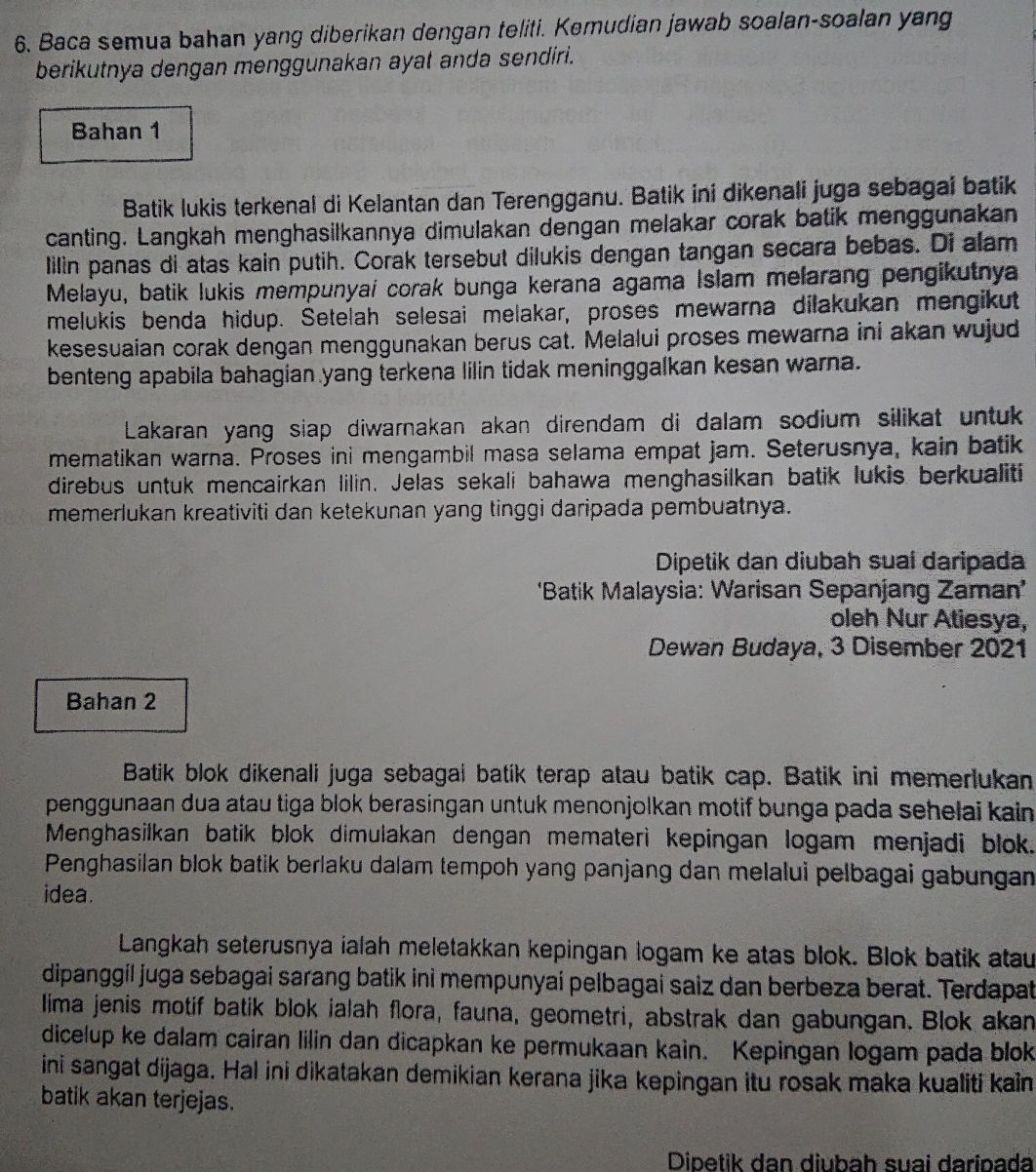 6. Baca semua bahan yang diberikan dengan | StudyX