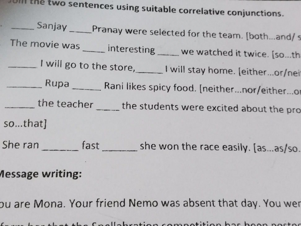 Join the two sentences using suitable | StudyX
