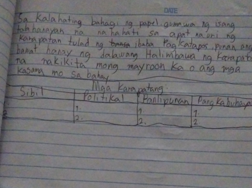 Sa Kalahating bahagi ng papel, gumawa ng | StudyX