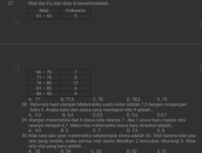 27. Nilai dari P60 dari data di bawah ini | StudyX