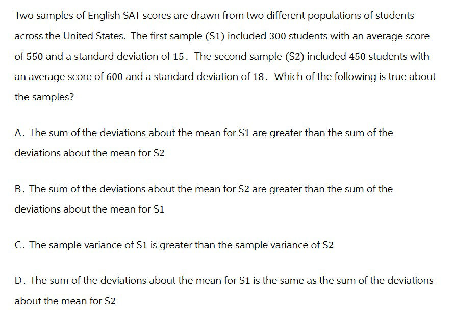 Two samples of English SAT scores are drawn