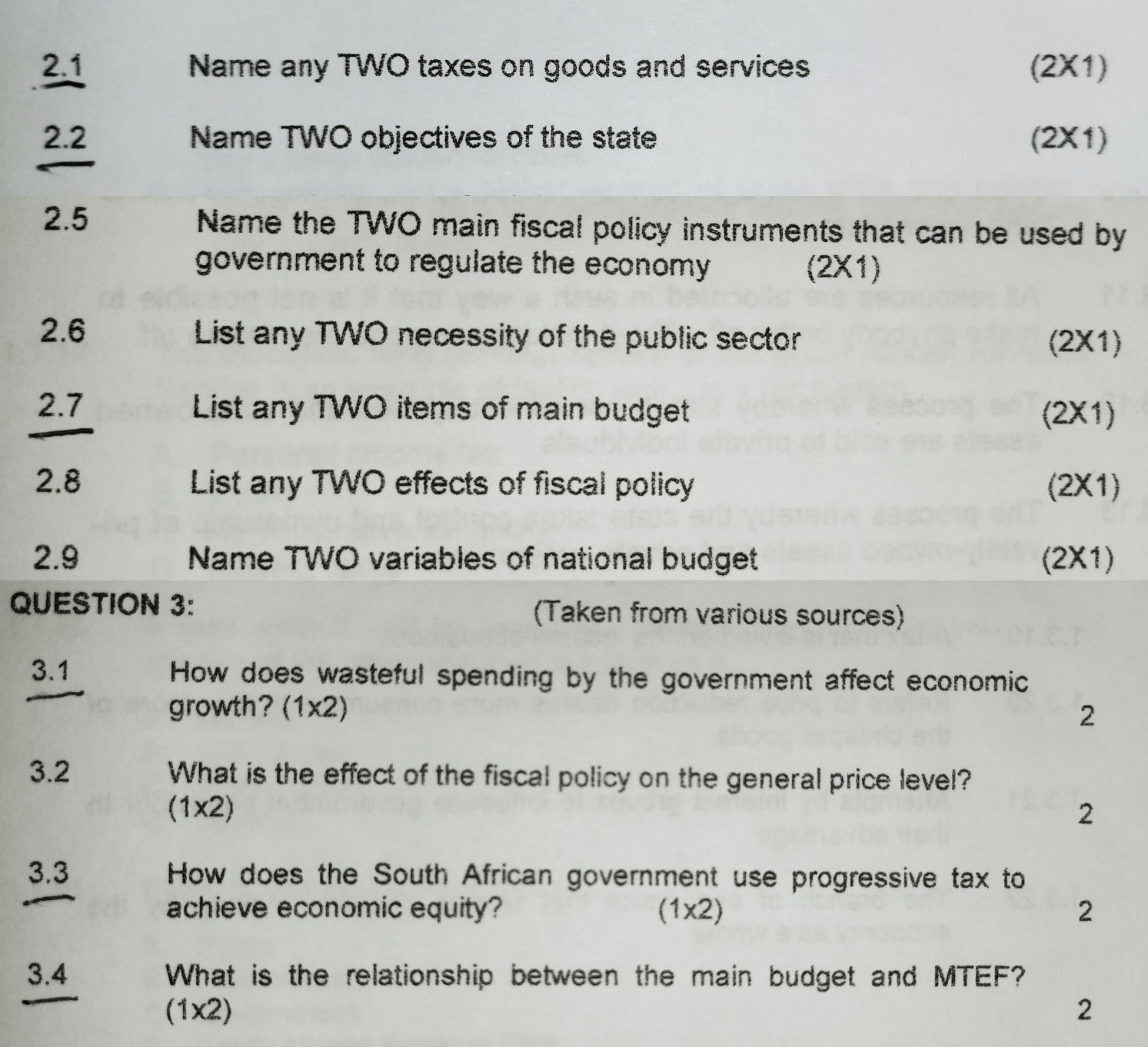 2.1 Name any TWO taxes on goods and services | StudyX