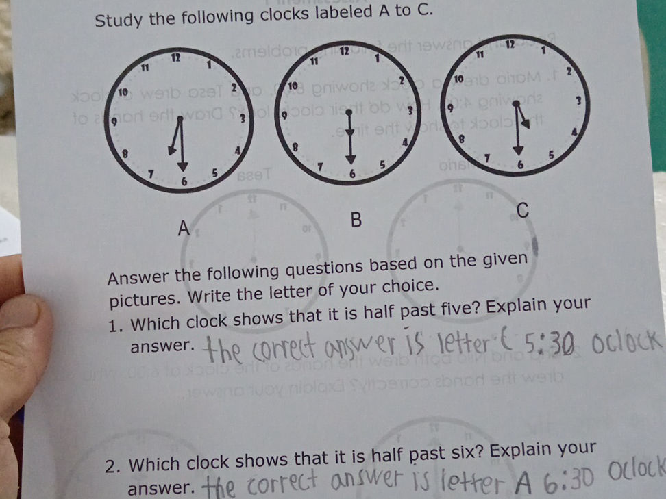 Study the following clocks labeled A to C. | StudyX