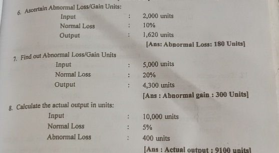 Ascertain Abnormal Loss/Gain Units: Input