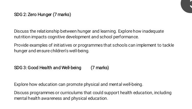 SDG 2: Zero Hunger (7 marks) Discuss the