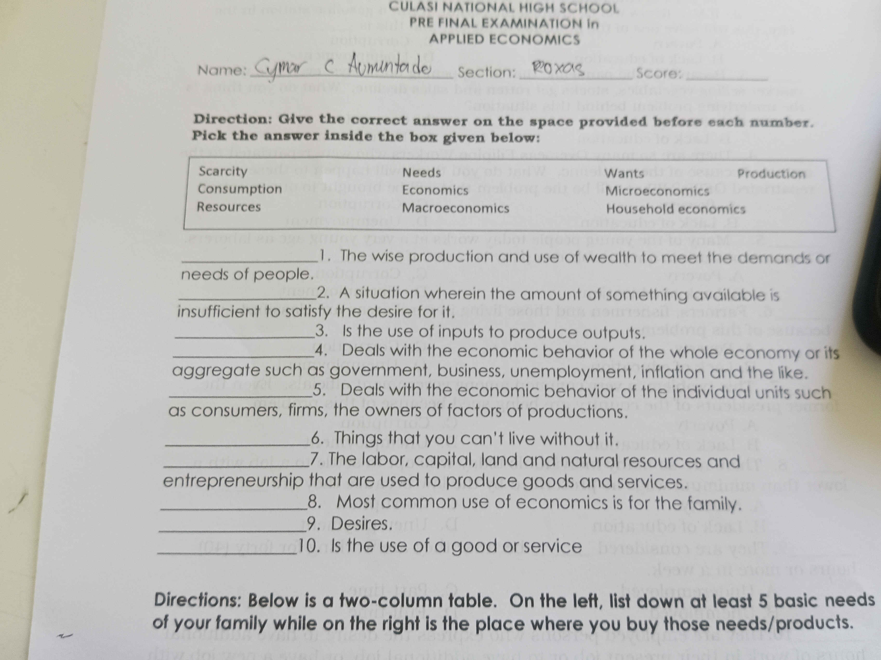 Direction: Give the correct answer on the | StudyX