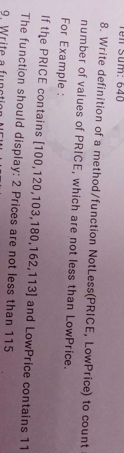 8. Write definition of a method/function | StudyX