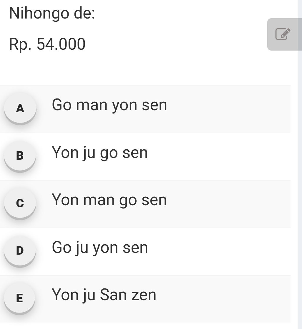 Nihongo de: Rp. 54.000 A Go man yon sen B | StudyX