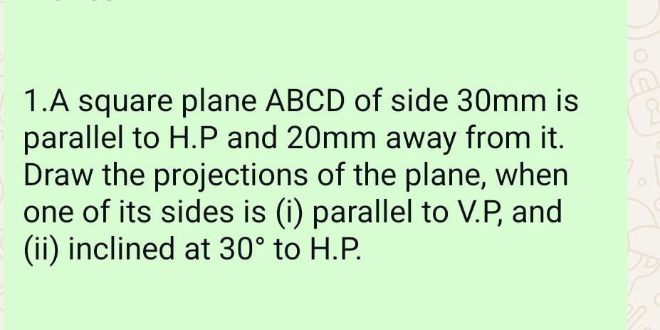 1. A square plane ABCD of side 30mm is | StudyX