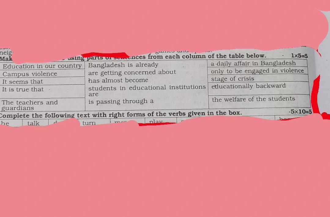 Using parts of sentences from each column of | StudyX