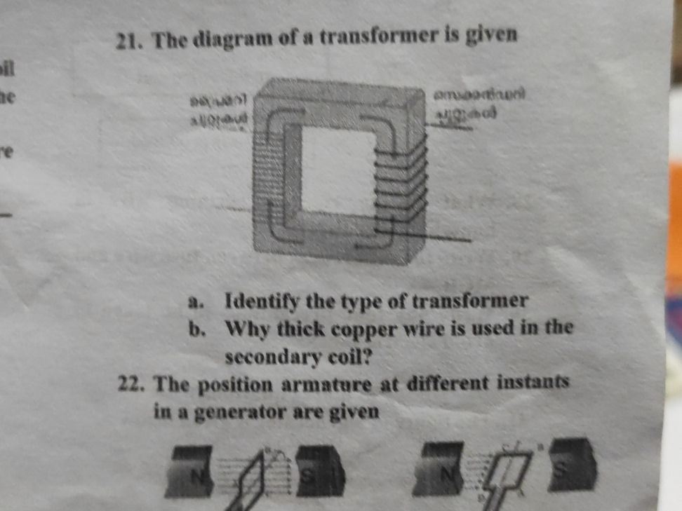 21. The diagram of a transformer is given | StudyX