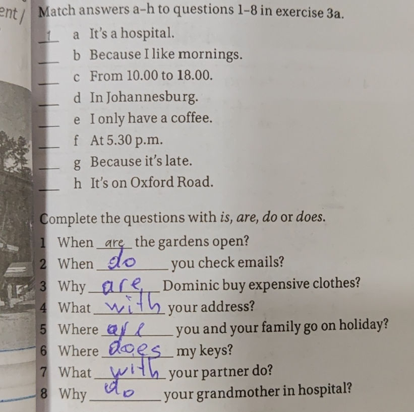 Match answers a-h to questions 1-8 in | StudyX