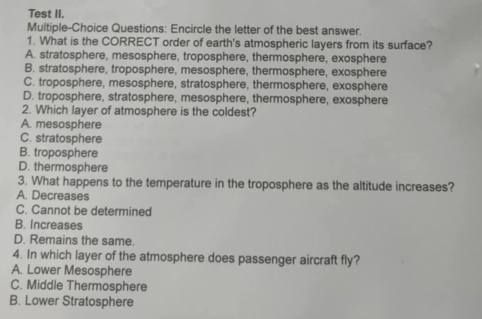 Test II. Multiple-Choice Questions: Encircle | StudyX