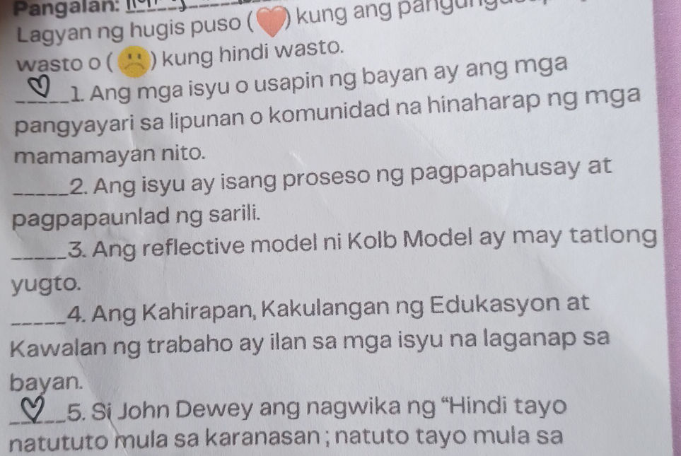 Lagyan ng hugis puso ( ️) kung ang | StudyX