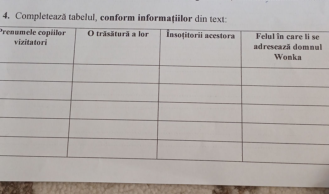 4. Completează tabelul, conform | StudyX
