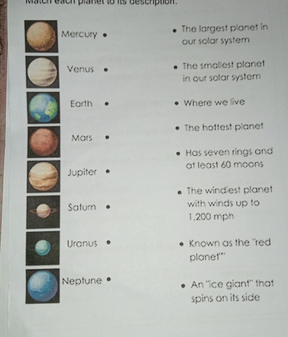 Match each planet to its description. | StudyX