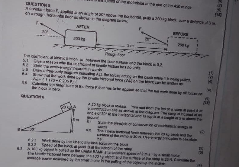 QUESTION 5 A constant force F, applied at an | StudyX