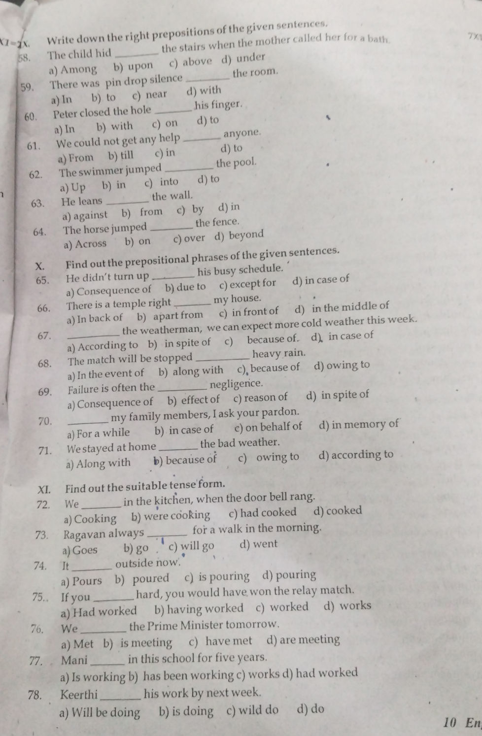 Write down the right prepositions of the | StudyX