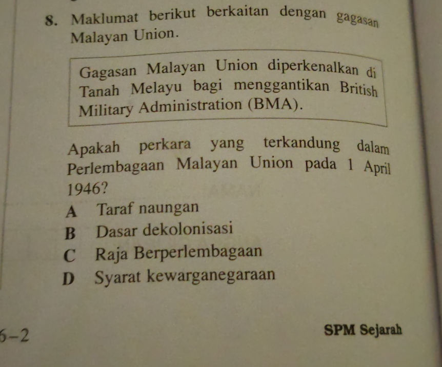 8. Maklumat berikut berkaitan dengan gagasan | StudyX