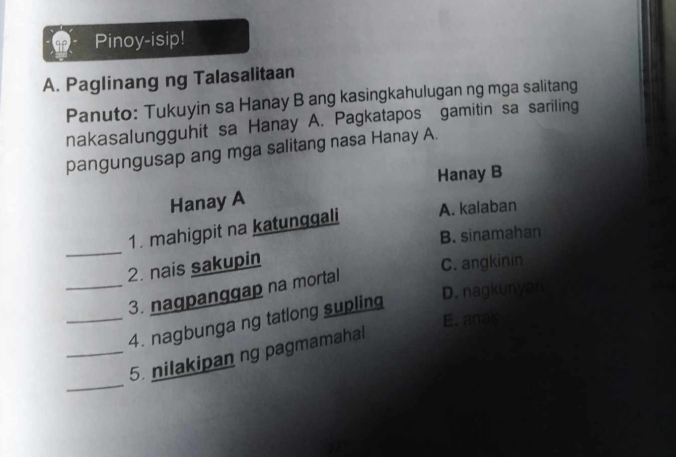 A. Paglinang ng Talasalitaan Panuto: | StudyX