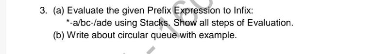 3. (a) Evaluate the given Prefix Expression | StudyX