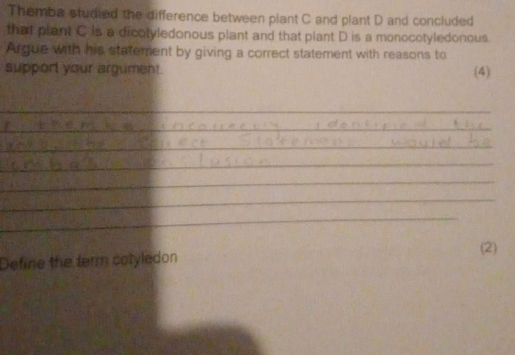 Themba studied the difference between plant | StudyX