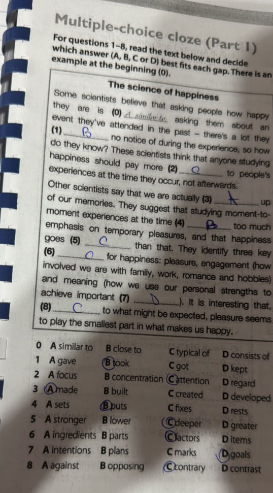 Multiple-choice cloze (Part 1) For questions | StudyX